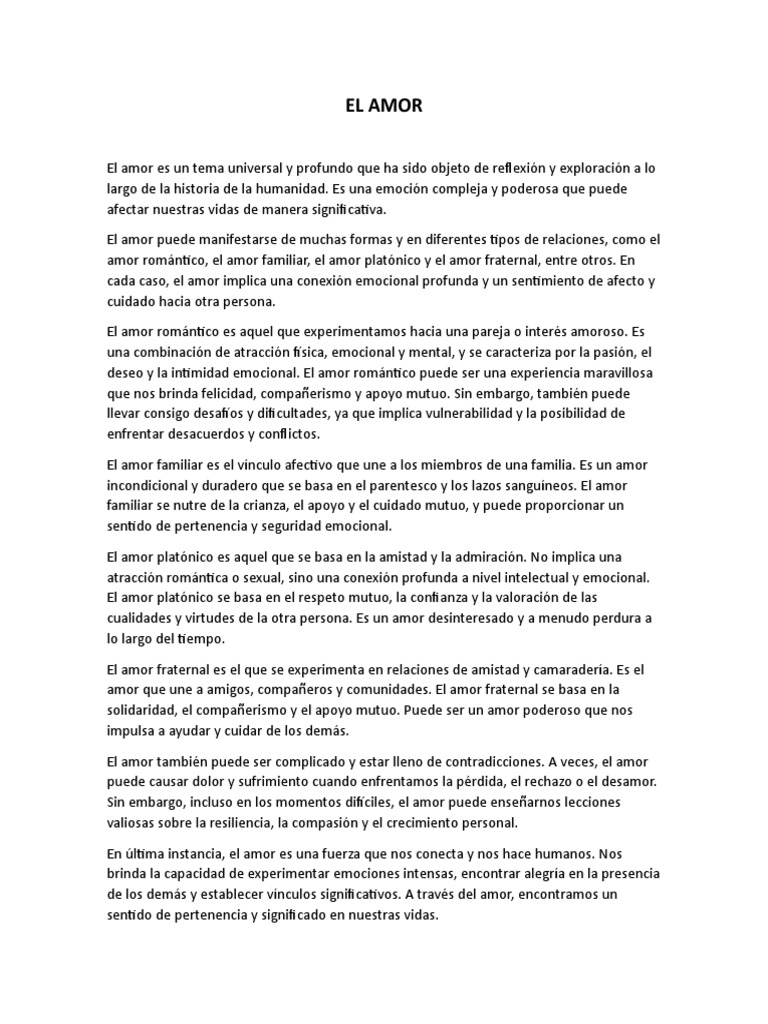 EL AMOR Lectura | PDF | Amor | Romance (amor)