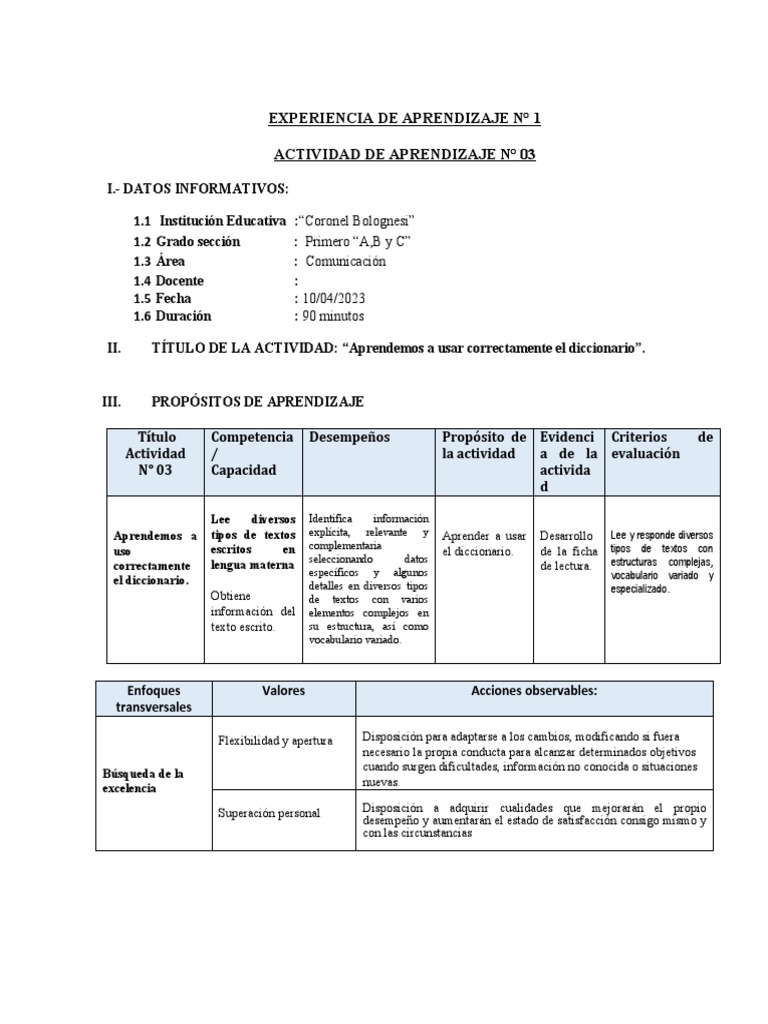 Sesión -Uso Del Diccionario | PDF