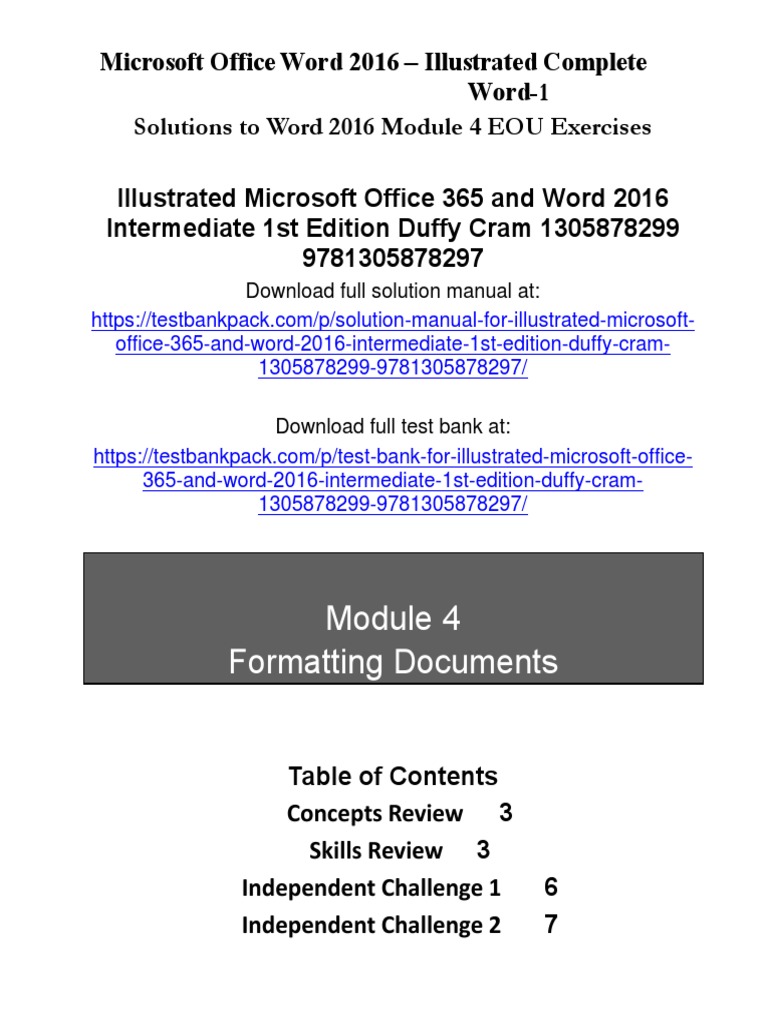 Illustrated Microsoft Office 365 and Word 2016 Intermediate 1st Edition Duffy Solutions Manual 1 ...