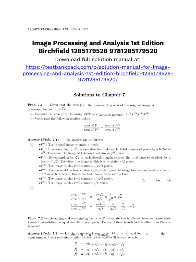 Image Processing and Analysis 1st Edition Birchfield Solutions Manual 1 | PDF