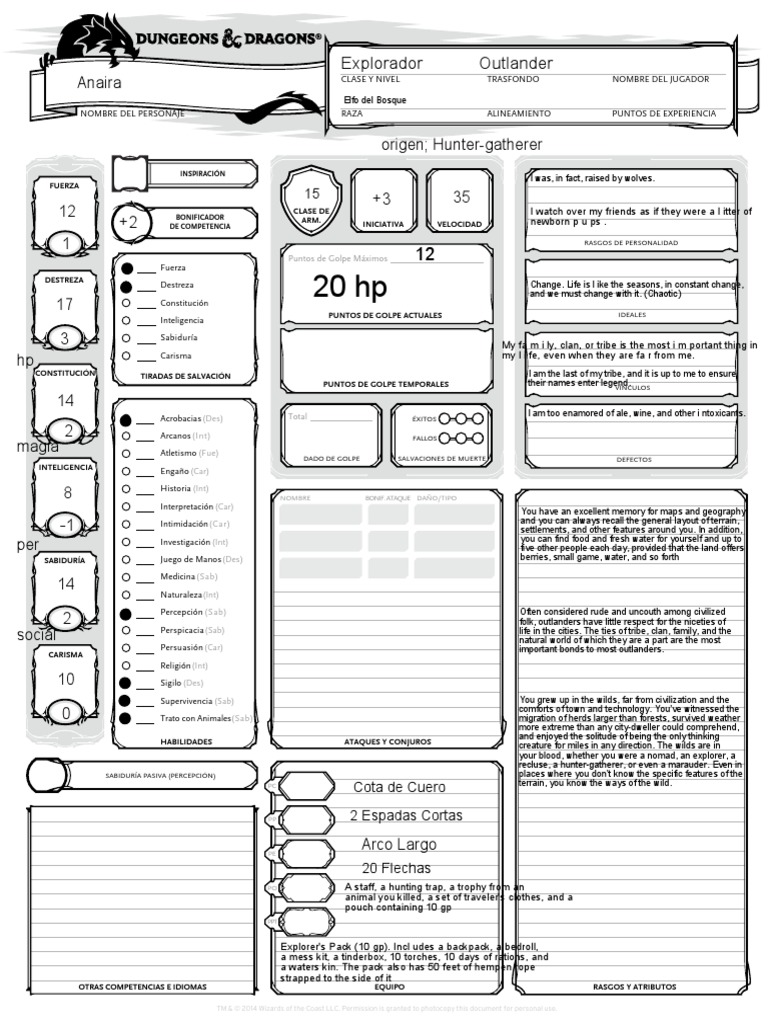 DND 5ta Edicion Hoja de Personaje Espanol1.2 | PDF