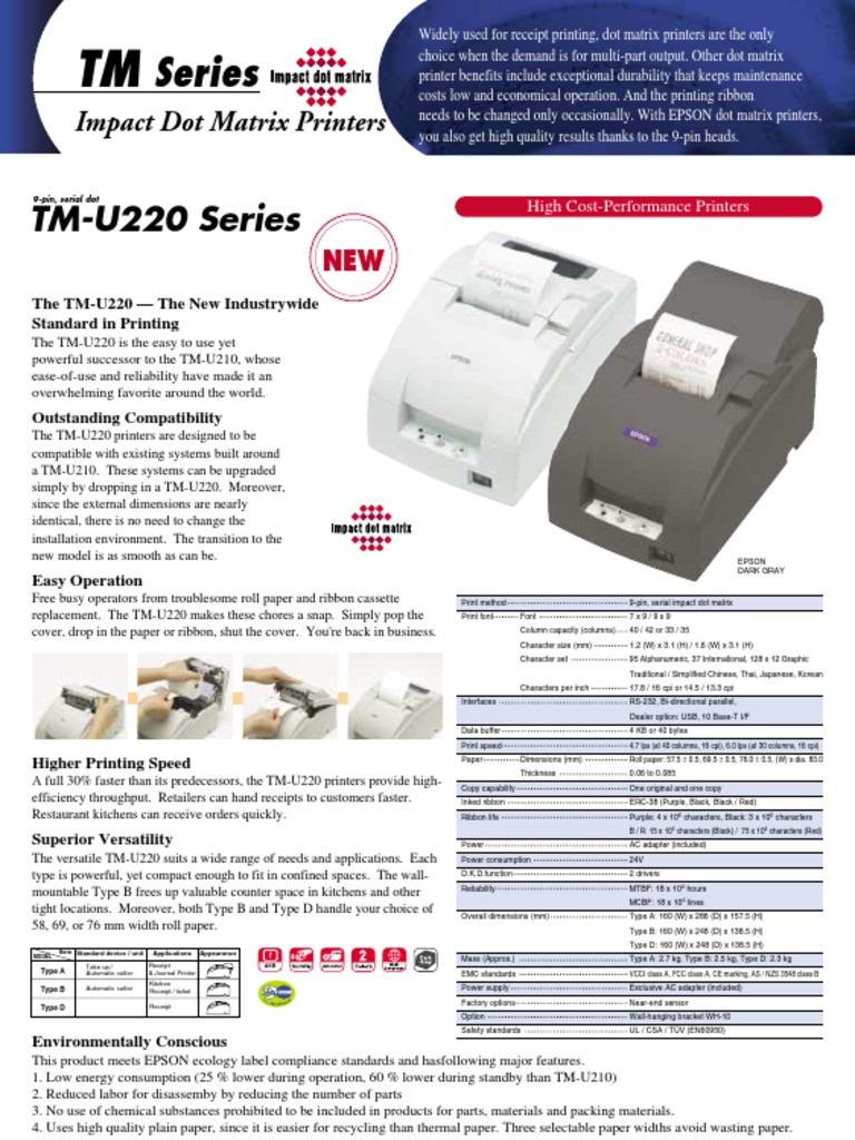 Tm-U220 Series Datasheet | PDF | Printer (Computing) | Computer Engineering