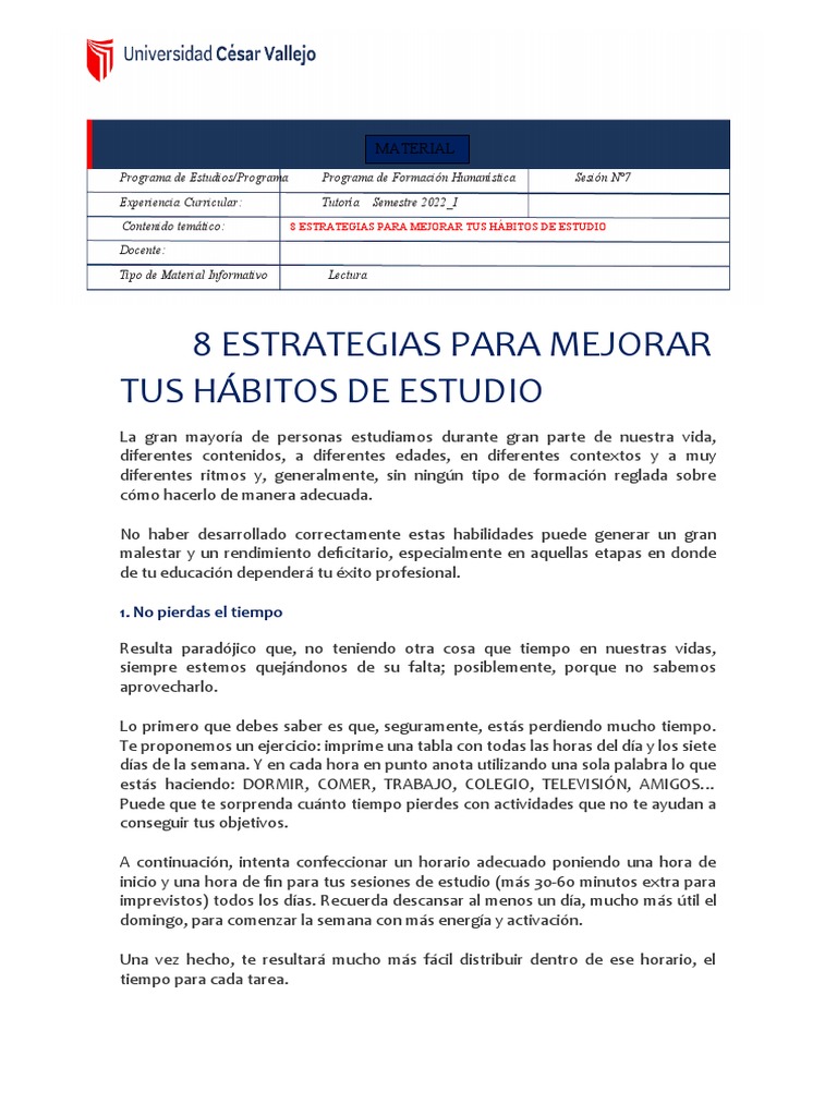 Mejora tus Hábitos de Estudio | PDF | Aprendizaje