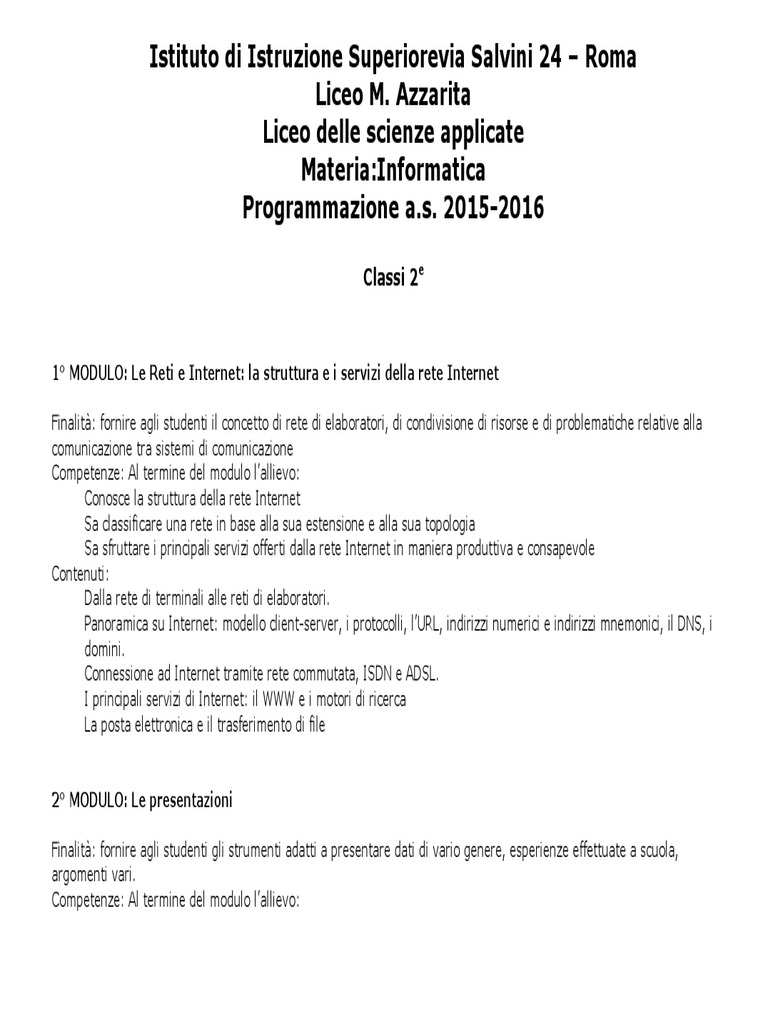 Programmazione Informatica Classi Seconde Liceo Scientifico Scienze ...