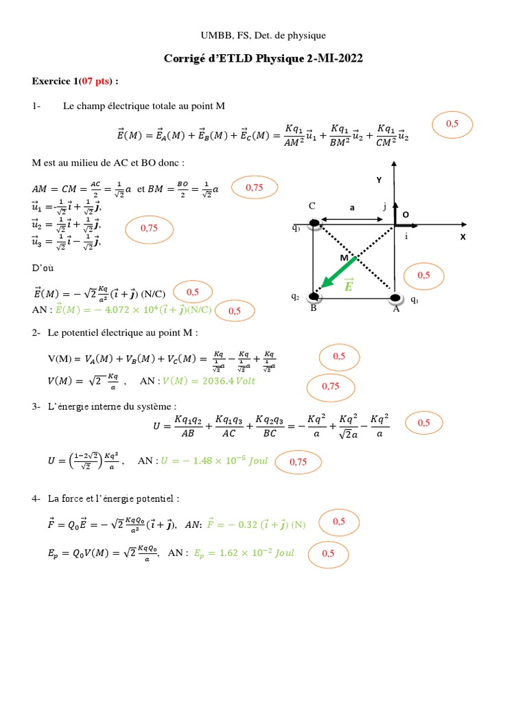 Corrigé d'ETLD Phy2 MI 2023 | PDF