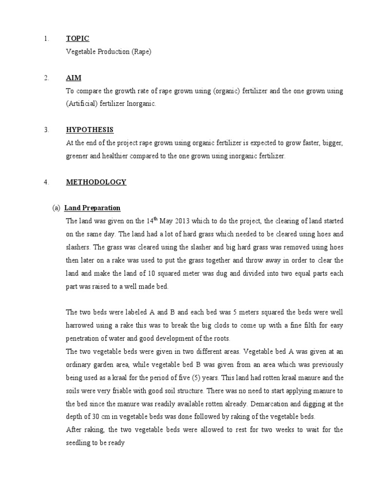 Vegetable Project | Download Free PDF | Fertilizer | Soil