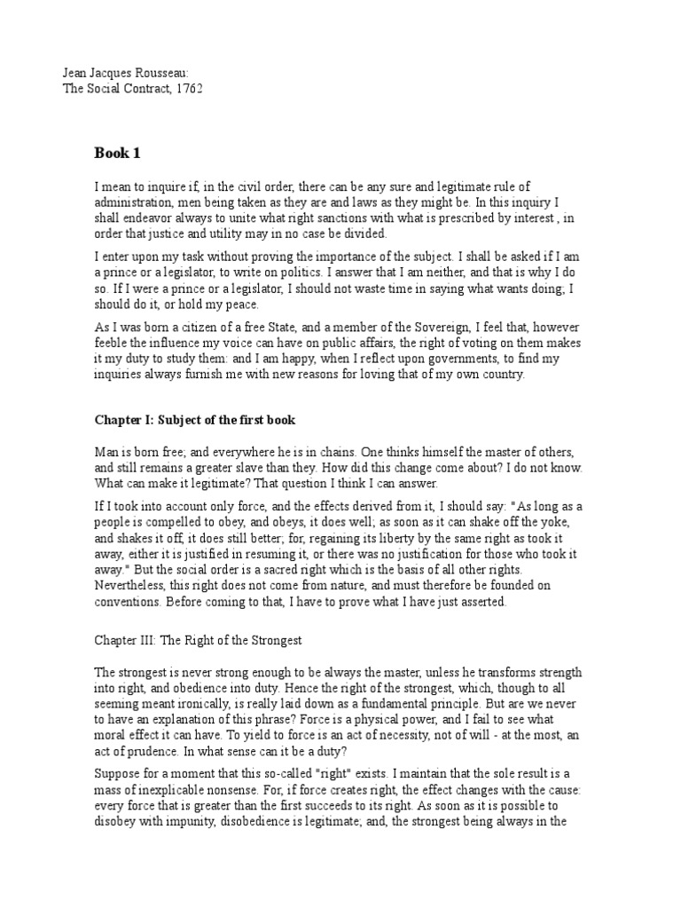 Rousseau - The Social Contract | PDF