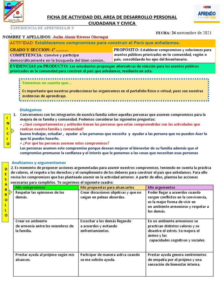 Establecemos Compromisos para Construir El Perú Que Anhelamos. OK | PDF