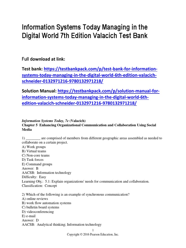 Information Systems Today Managing in The Digital World 7th Edition ...