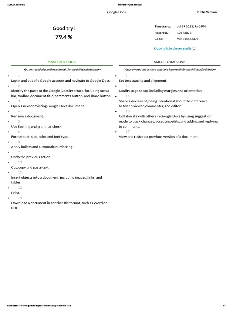 Northstar Digital Literacy Test Results | PDF | Microsoft Word ...