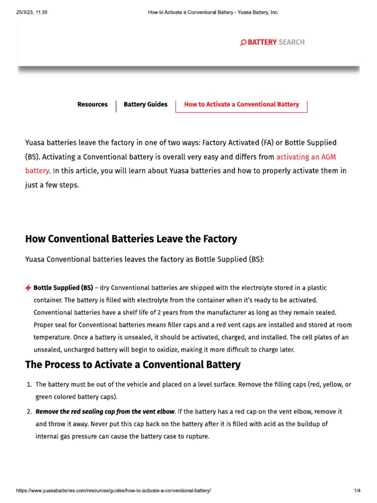 How To Activate A Conventional Battery - Yuasa Battery, Inc | PDF ...