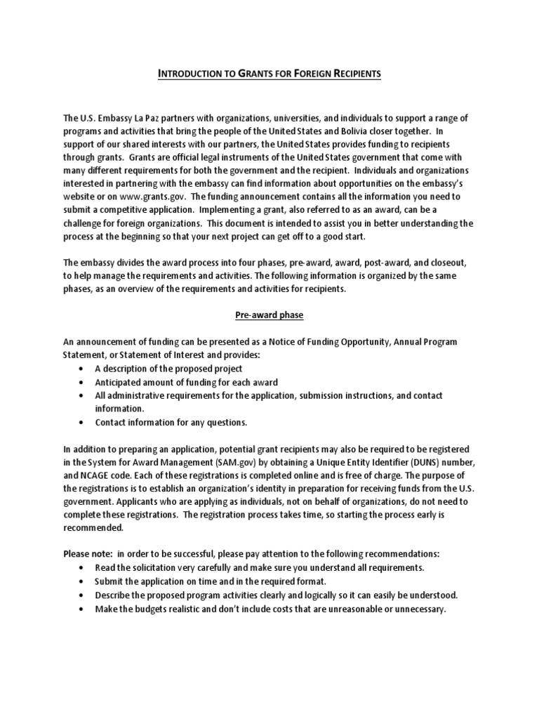 Introduction To Grants For Foreign Recipients | PDF