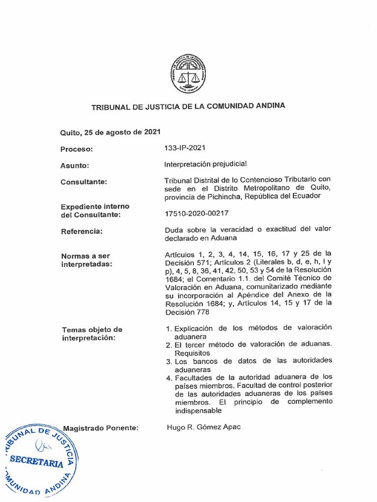 Valor Declarado Aduana CAN | PDF