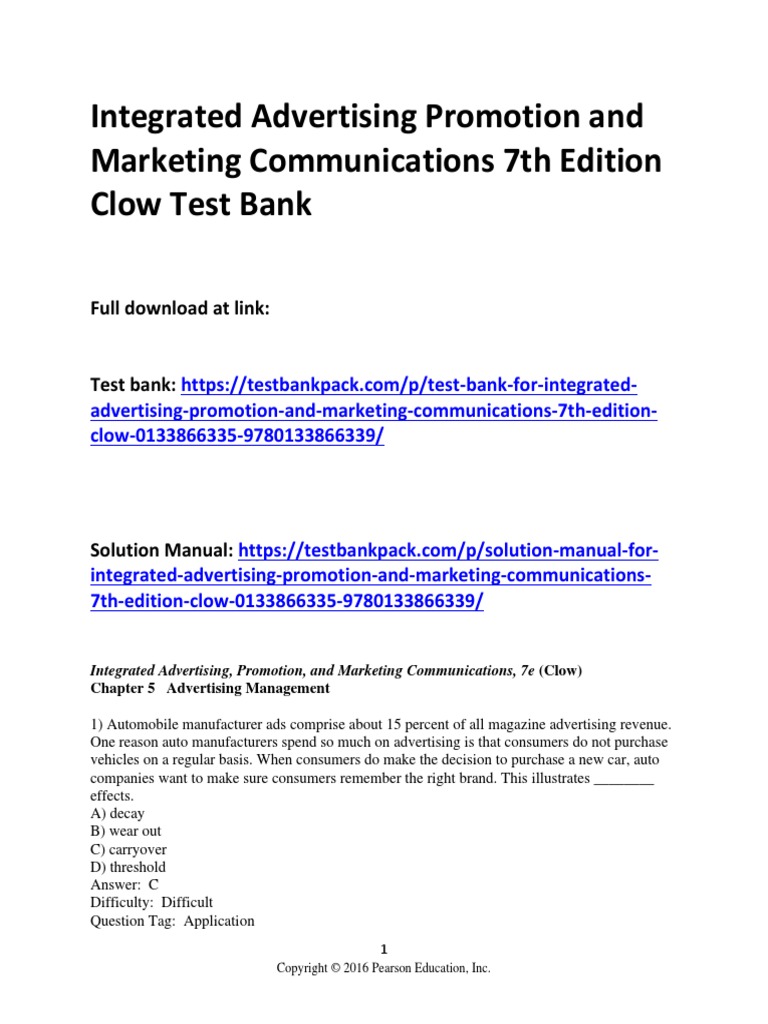 Integrated Advertising Promotion and Marketing Communications 7th ...