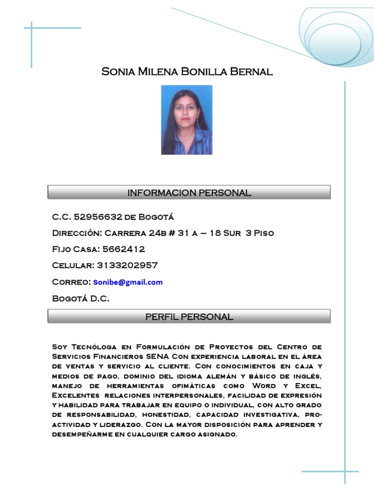 CV Sonia | Descargar gratis PDF | Bogotá | Business
