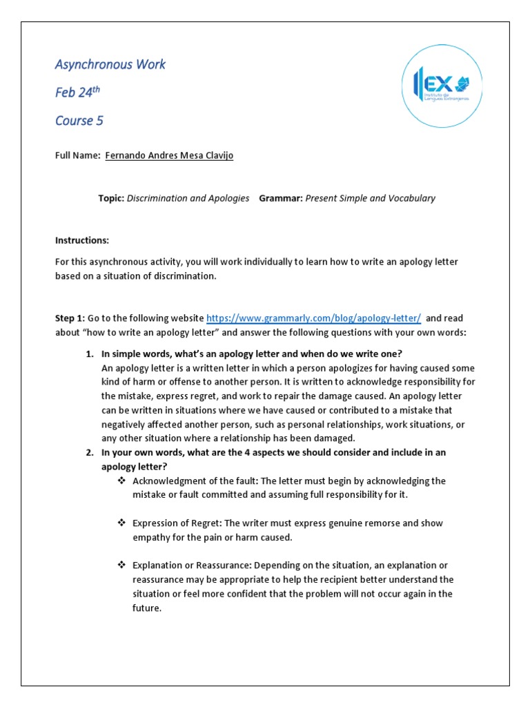Apology Letter Writing Guide | PDF | Psychology