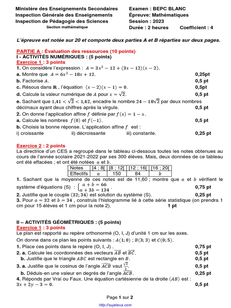 BEPC Blanc 2023 | PDF