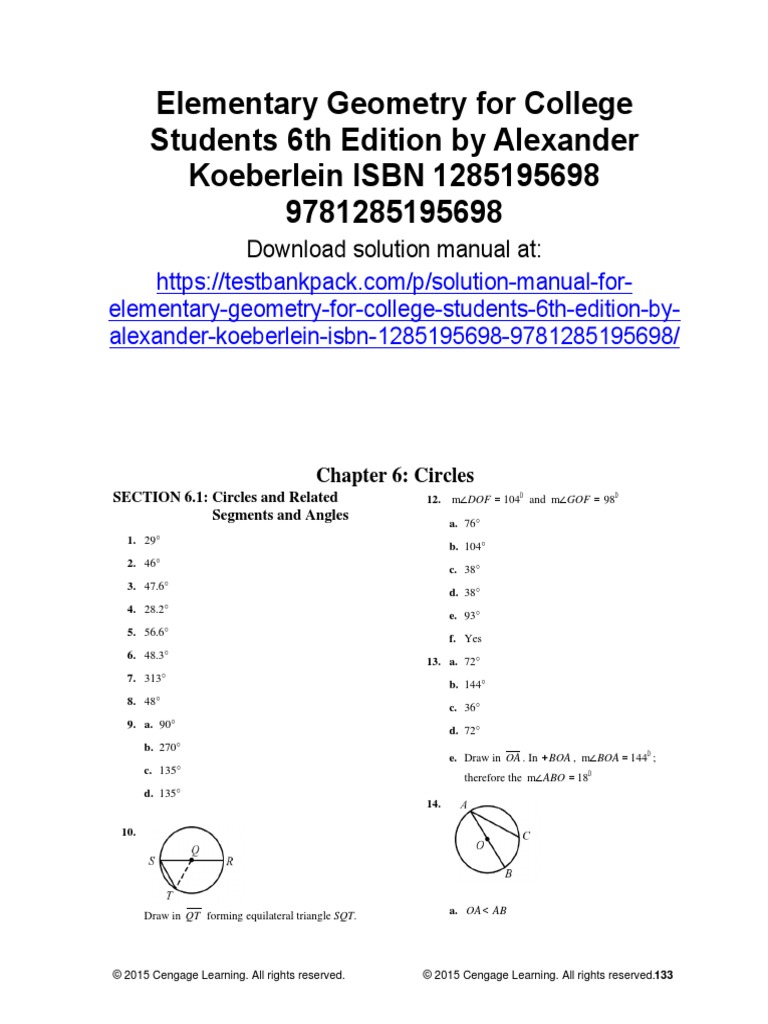 Elementary Geometry For College Students 6th Edition Alexander ...