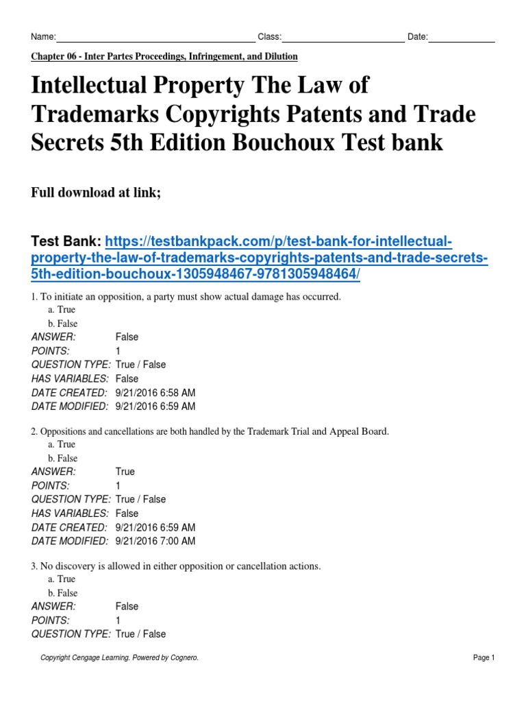 Intellectual Property The Law of Trademarks Copyrights Patents and ...