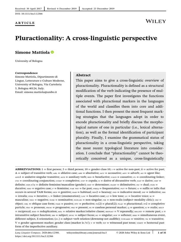 Mattiola Pluractionality | PDF | Morphology (Linguistics) | Grammatical ...