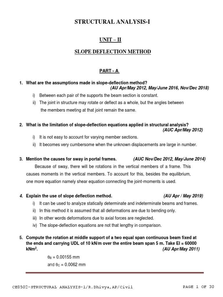 Slope Deflection Method in Structural Analysis | PDF | Technology ...