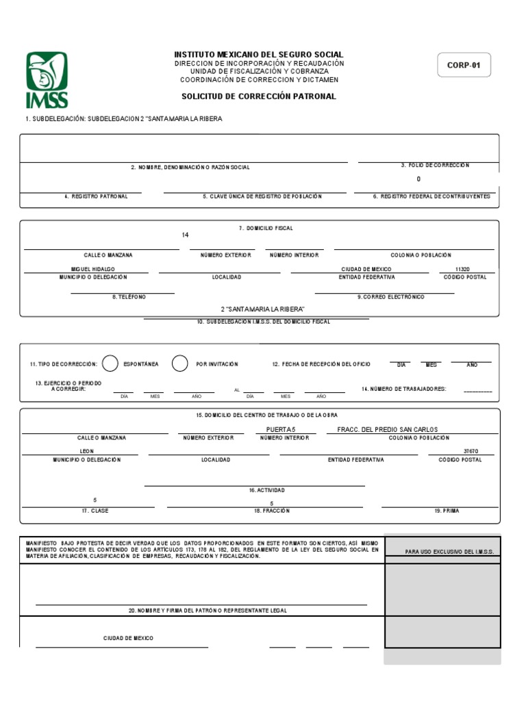 Formato Corp-01 Obra Regularizacion de Obra Imss | PDF