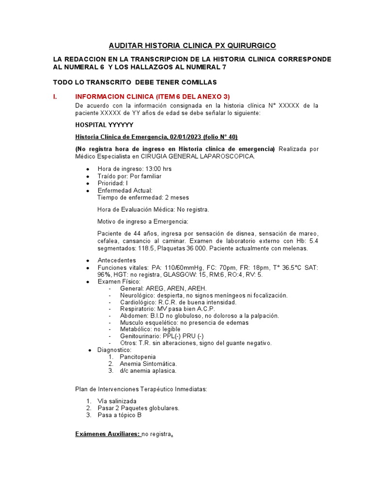 Auditar Historia Clinica PX Quirurgico | PDF Auditar Historia Clinica PX Quirurgico | PDF