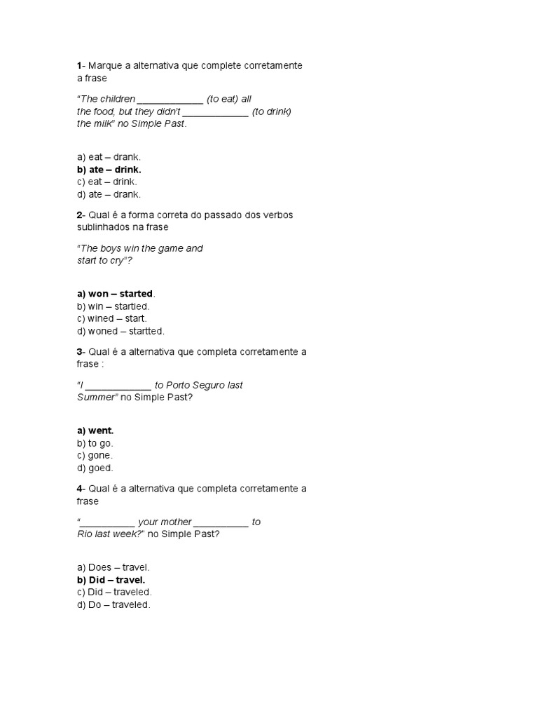 Prova Simple Past | PDF