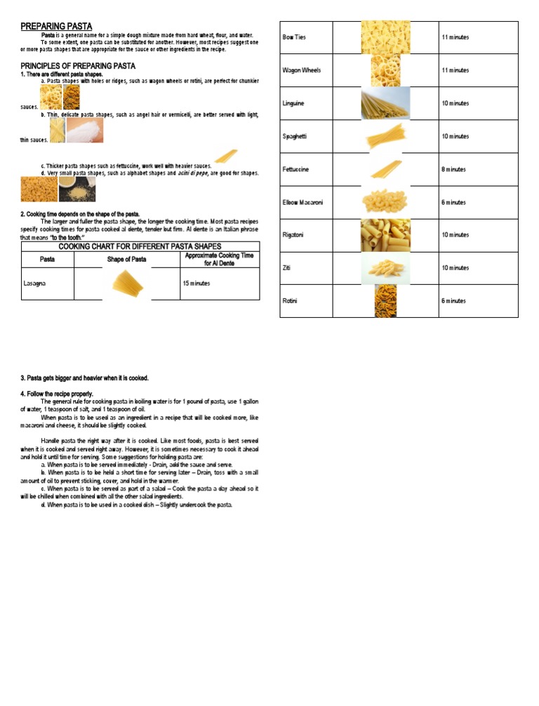 Handouts On Pasta Shapes | PDF | Cooking, Food & Wine