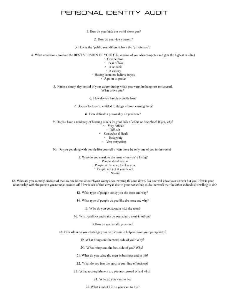 Personal Identity Audit Questionnaire | PDF