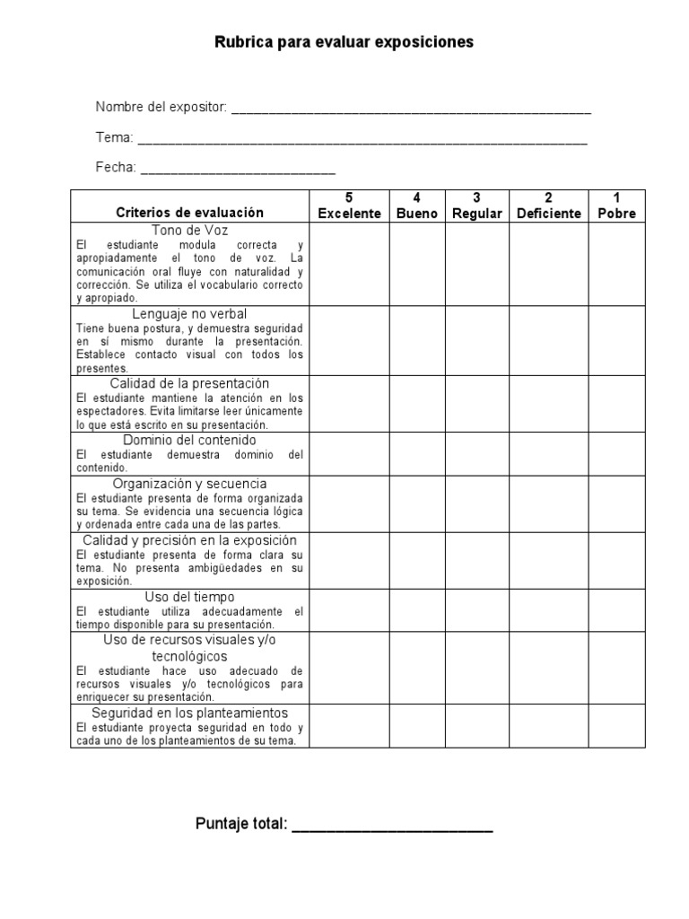 Rubrica para Evaluar Exposiciones | PDF