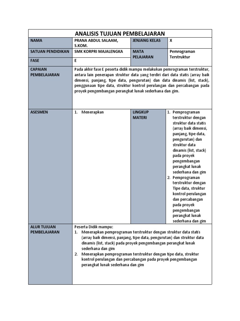 X RPL - Tujuan Pembelajaran - 06 - Pemrograman Terstruktur | PDF