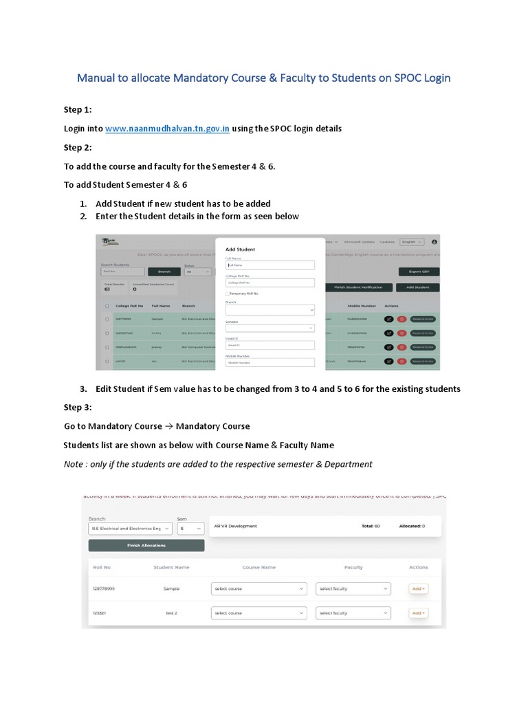 Manual to allocate Mandatory Course | PDF