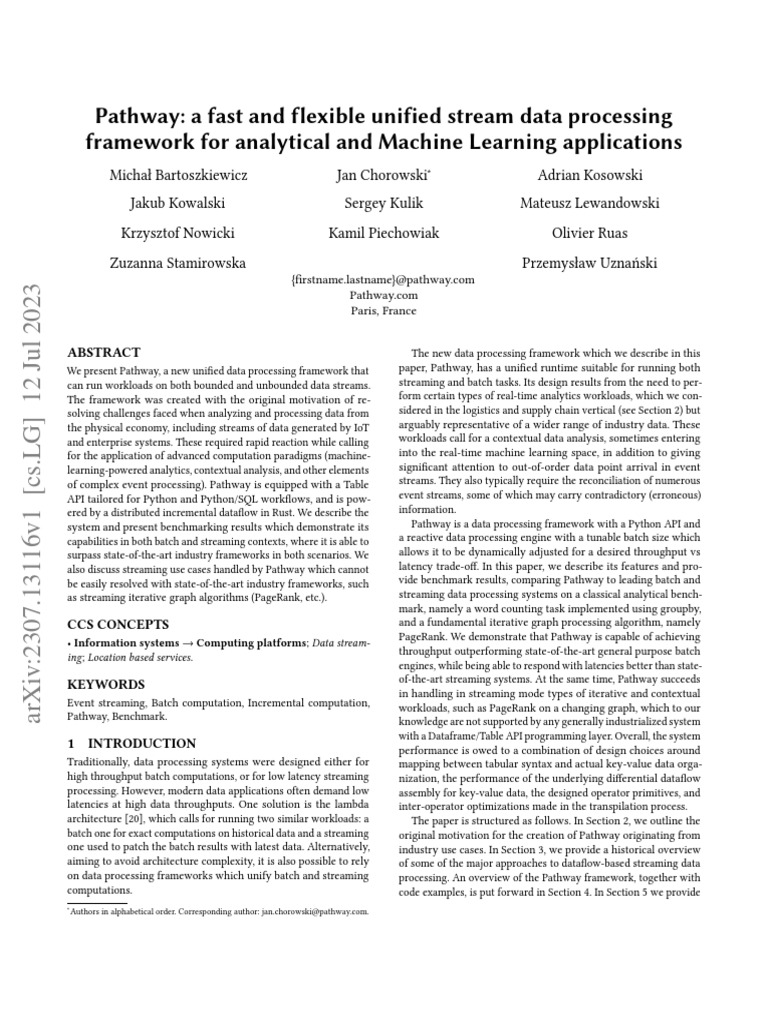 Pathway: A Fast and Flexible Unified Stream Data Processing Framework For Analytical and Machine ...