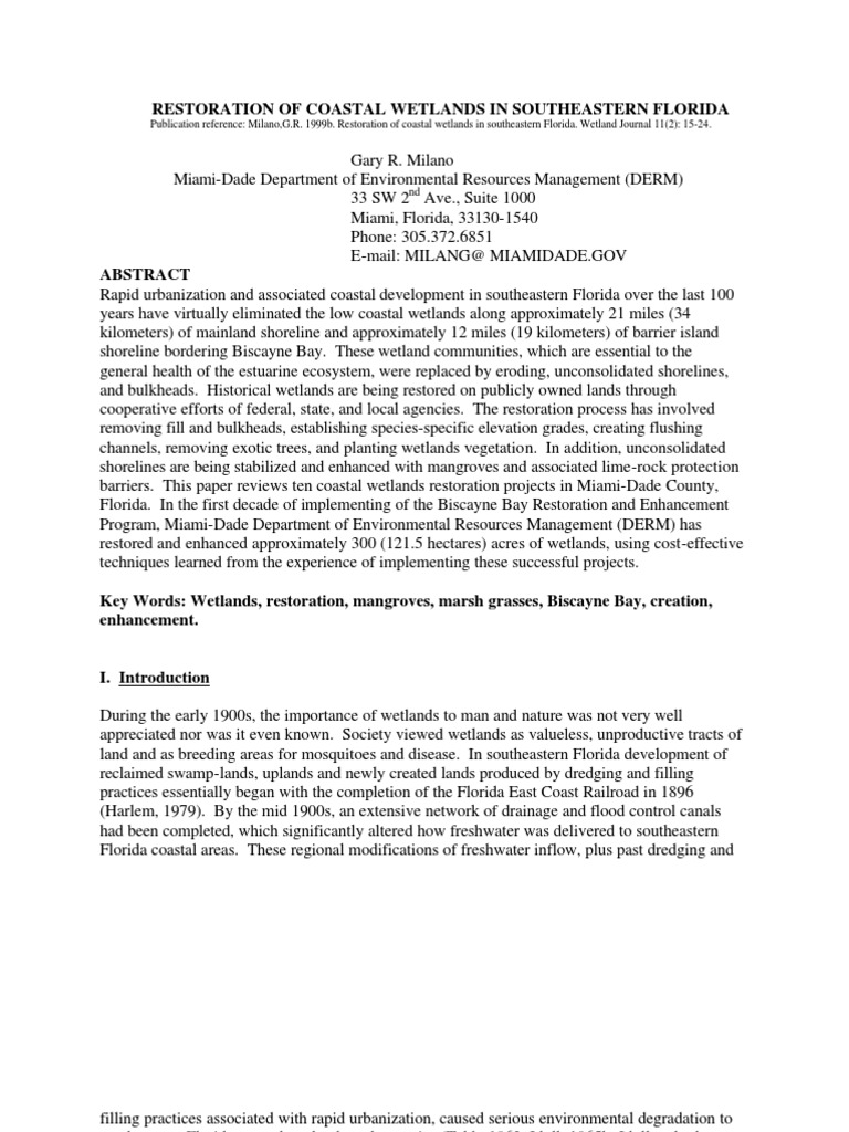 Coastal Wetlands Restoration | PDF | Wetland | Restoration Ecology