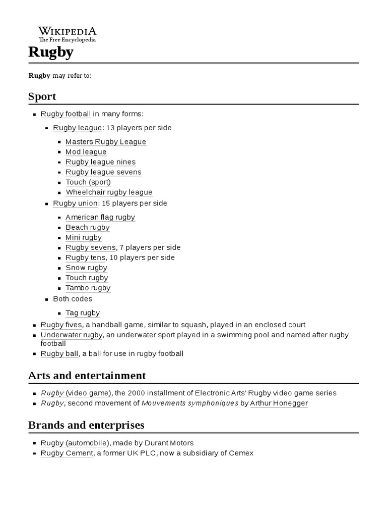 Overview of Rugby Variants and Terms | PDF