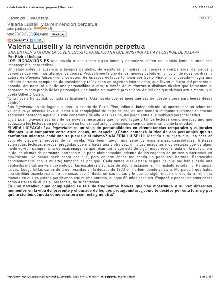 Valeria Luiselli y La Reinvención Perpetua - Newsbeast | PDF