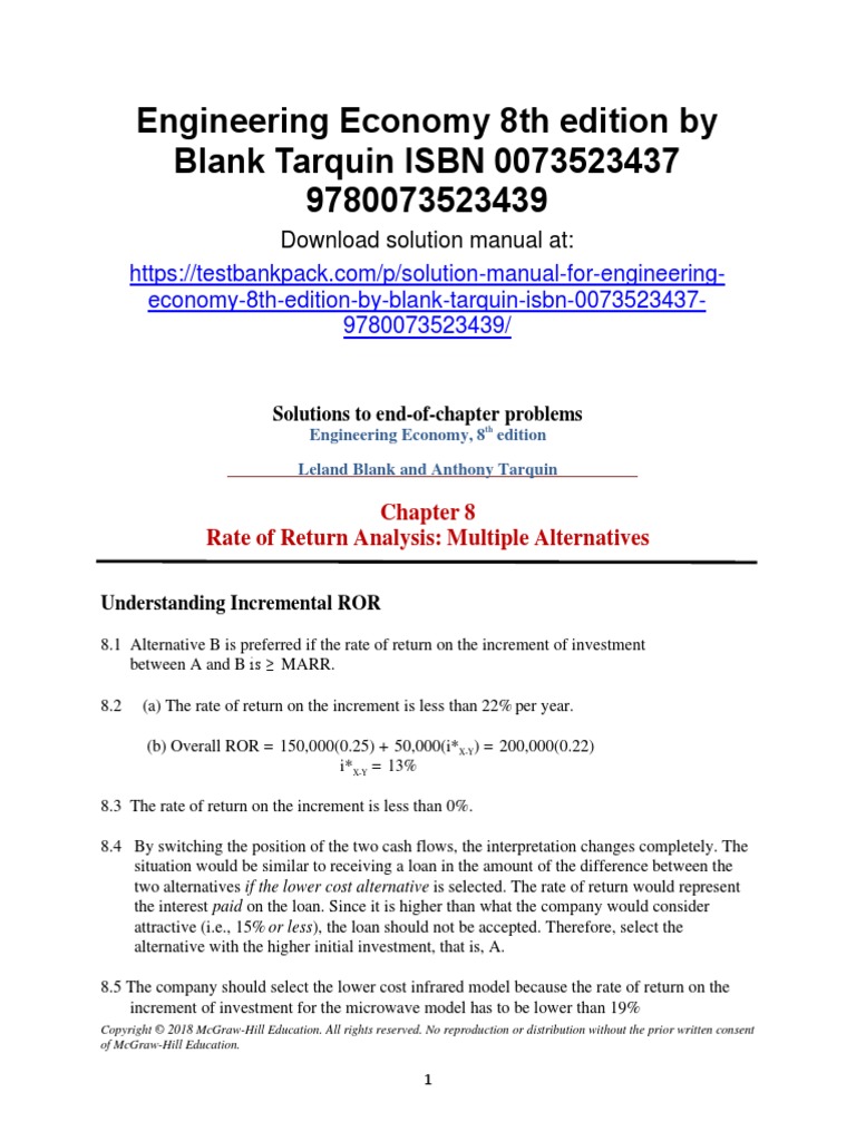 Engineering Economy 8th Edition Blank Solutions Manual Download | PDF ...