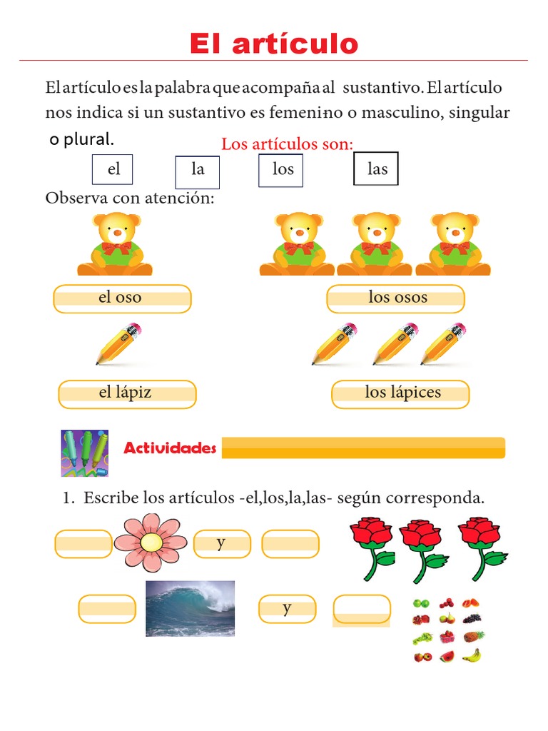 Aprendiendo-sobre-el-Articulo-para-Primer-Grado-de-Primaria-pdf | PDF