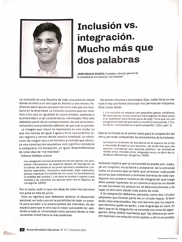 Inclusion Vs Integracion - Juan Ignacio Acosta - Novedades Educativas | PDF