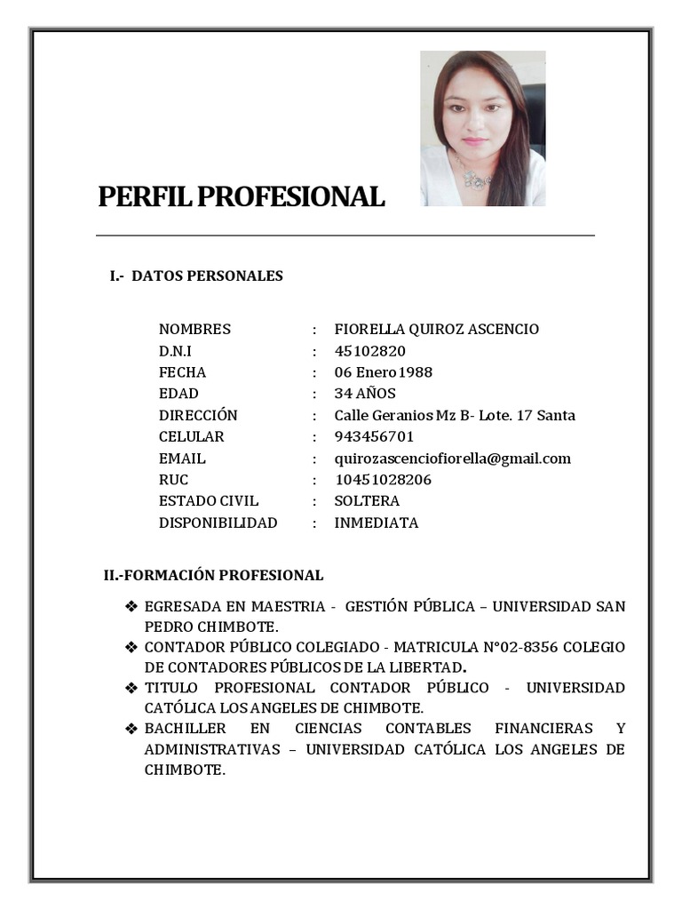 CV Fiorella Quiroz | PDF | Contador | Contabilidad
