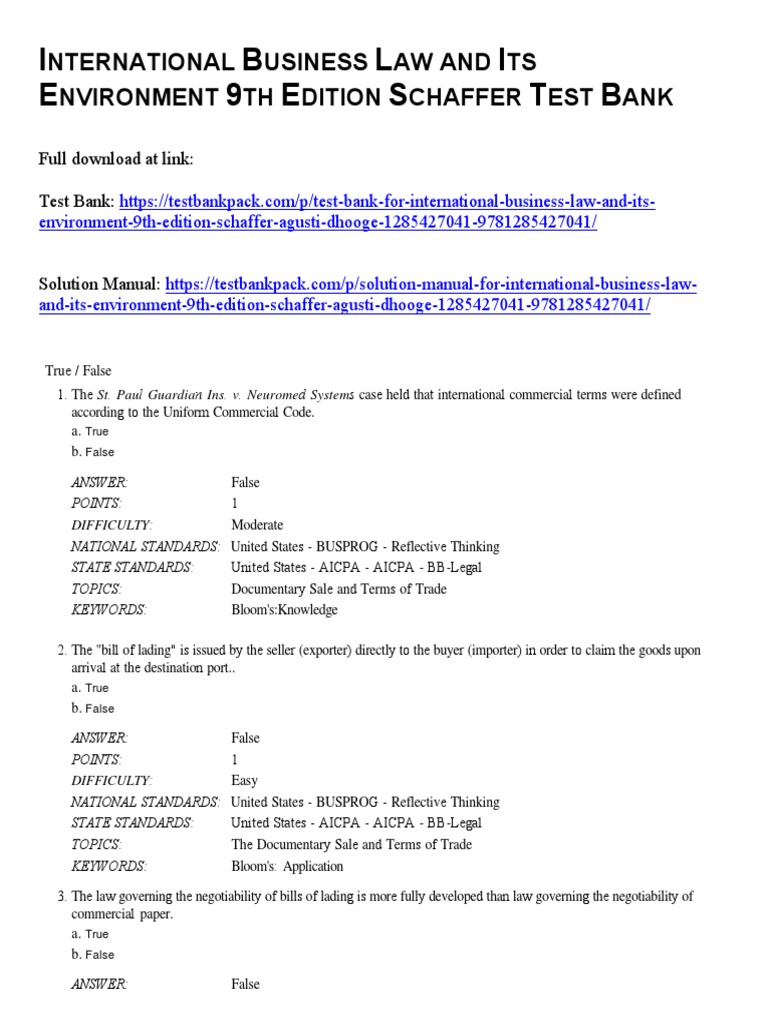 International Business Law and Its Environment 9th Edition Schaffer ...
