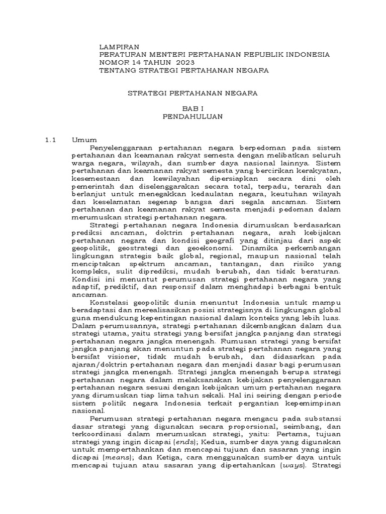 Permenhan 14 TH 2023 STRATEGI HANNEG | PDF