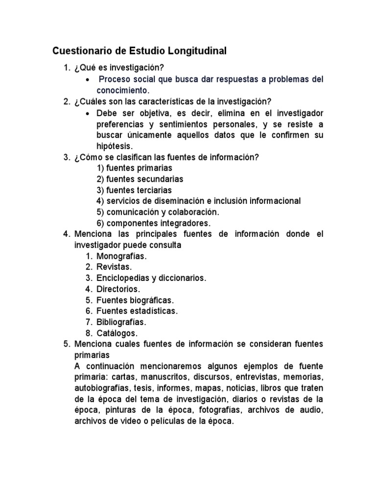 Cuestionario sobre Investigación Longitudinal | PDF | Ciencia y ...