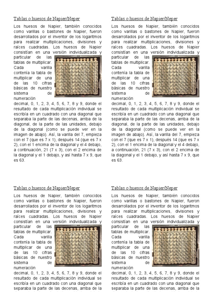 Tablas o Huesos de Napier | PDF | Decimal | Ingeniería Informática