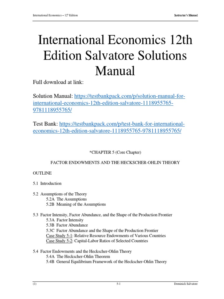 International Economics 12th Edition Salvatore Solutions Manual 1 | PDF ...