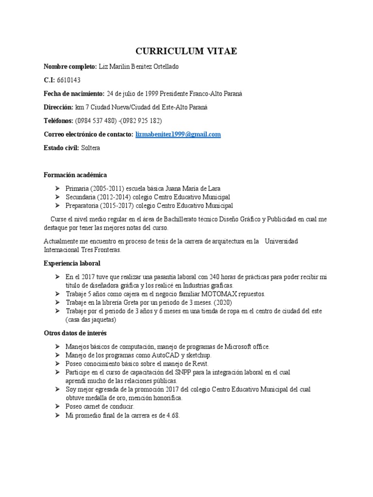 Cv-Marilin Benitez | PDF