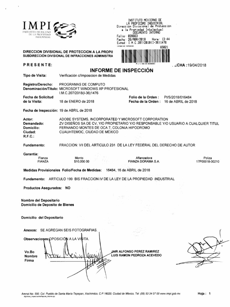 Informe Inspeccion IMPI | PDF
