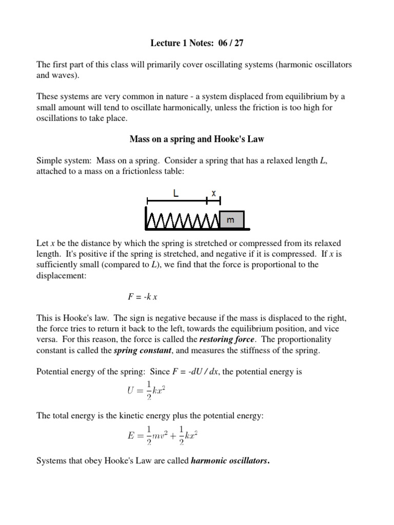 Lecture 1 | PDF | Oscillation | Force