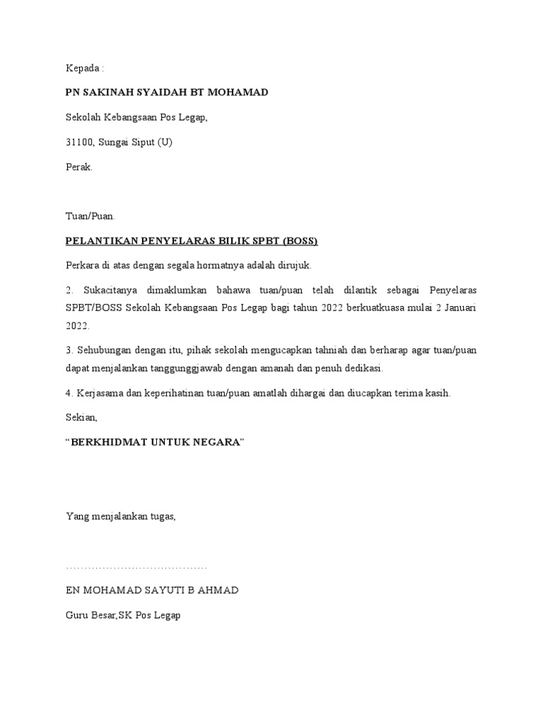 Surat Lantikan SPBT | PDF
